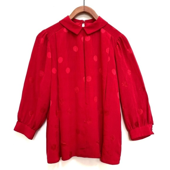Vintage | Tops | Vintage Vtg Retro Red Collared Blouse Keyhole Button ...